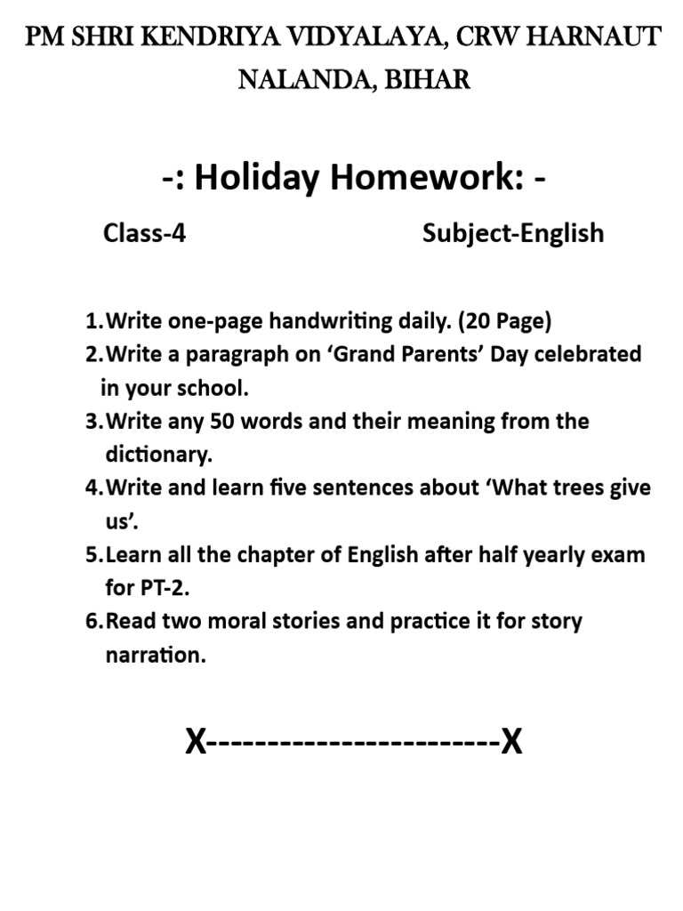 Class-4 Holiday Homework | PDF