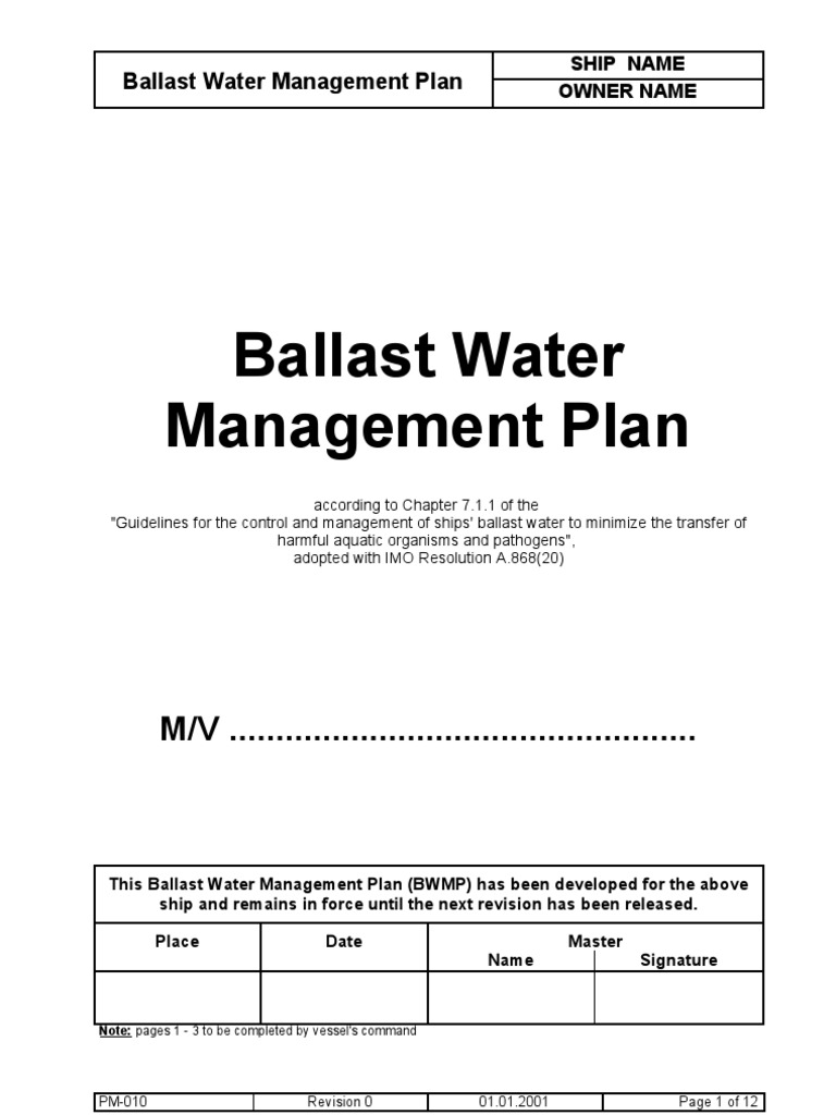 Ballast Water Management Plan Overview | PDF | Ships | Sea