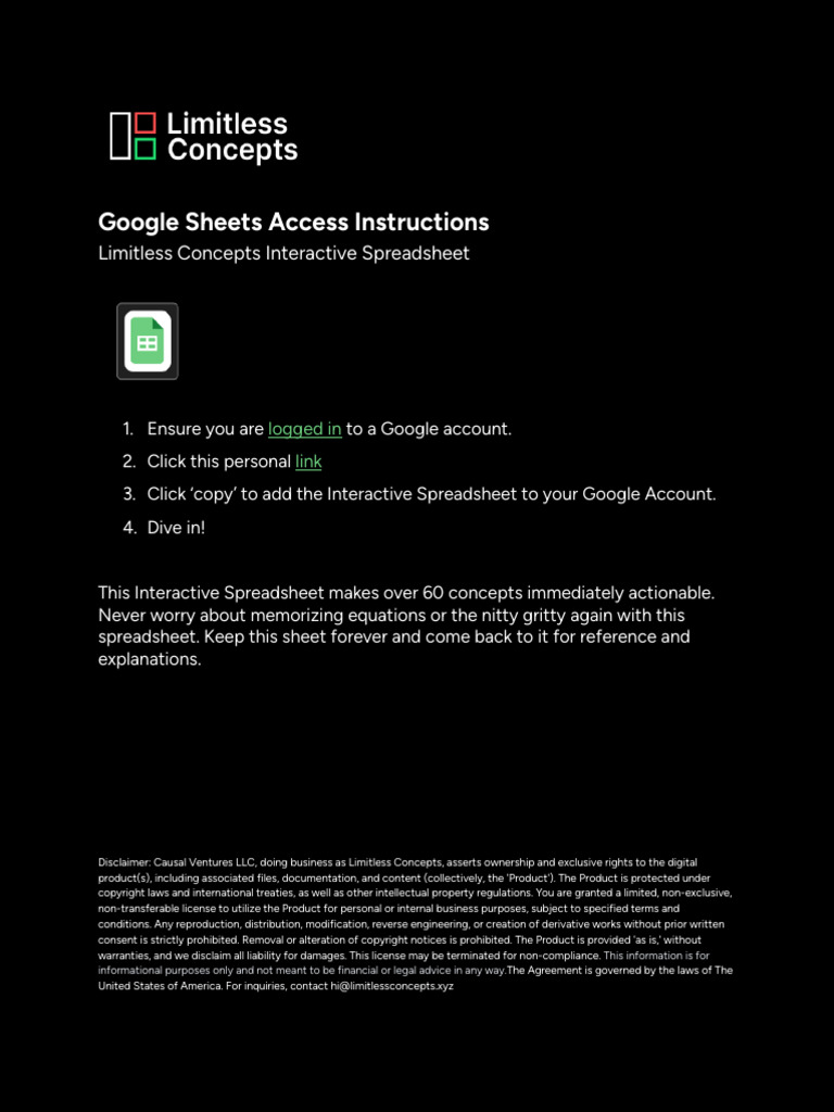 Limitless Concepts - Interactive Spreadsheet (Google Sheets Access) | PDF