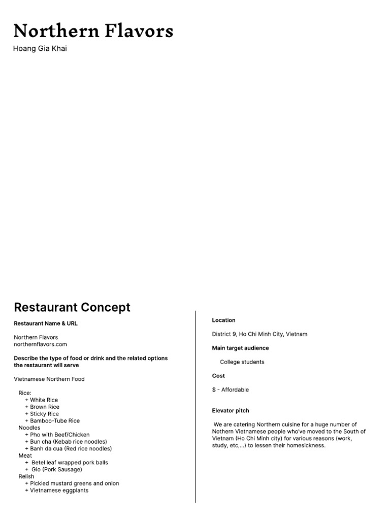 Northern Flavors: Vietnamese Cuisine | PDF | Vietnamese Cuisine | Menu