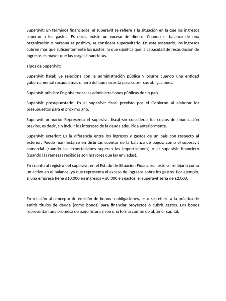 Tipos y Significado del Superávit Financiero | PDF