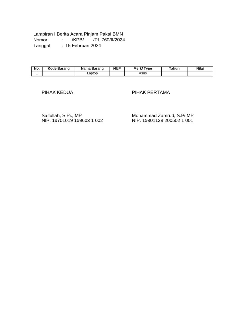 Lampiran BAST -Alat Dan Mesin - Saifullah | PDF