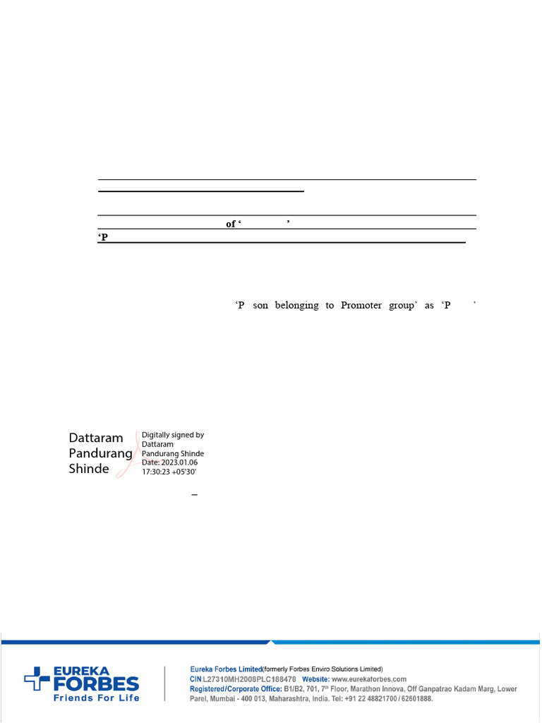 Eureka Forbes Intimation - Promoter Declassification | PDF | Business ...