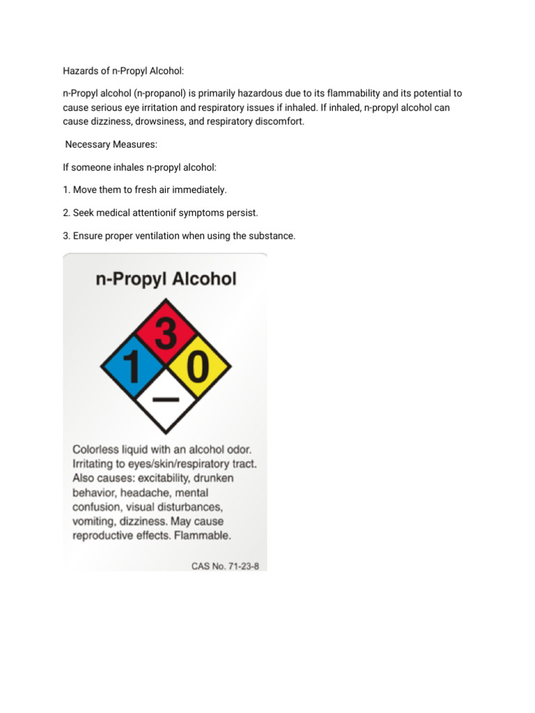 n-Propyl Alcohol Hazards & Safety Tips | PDF