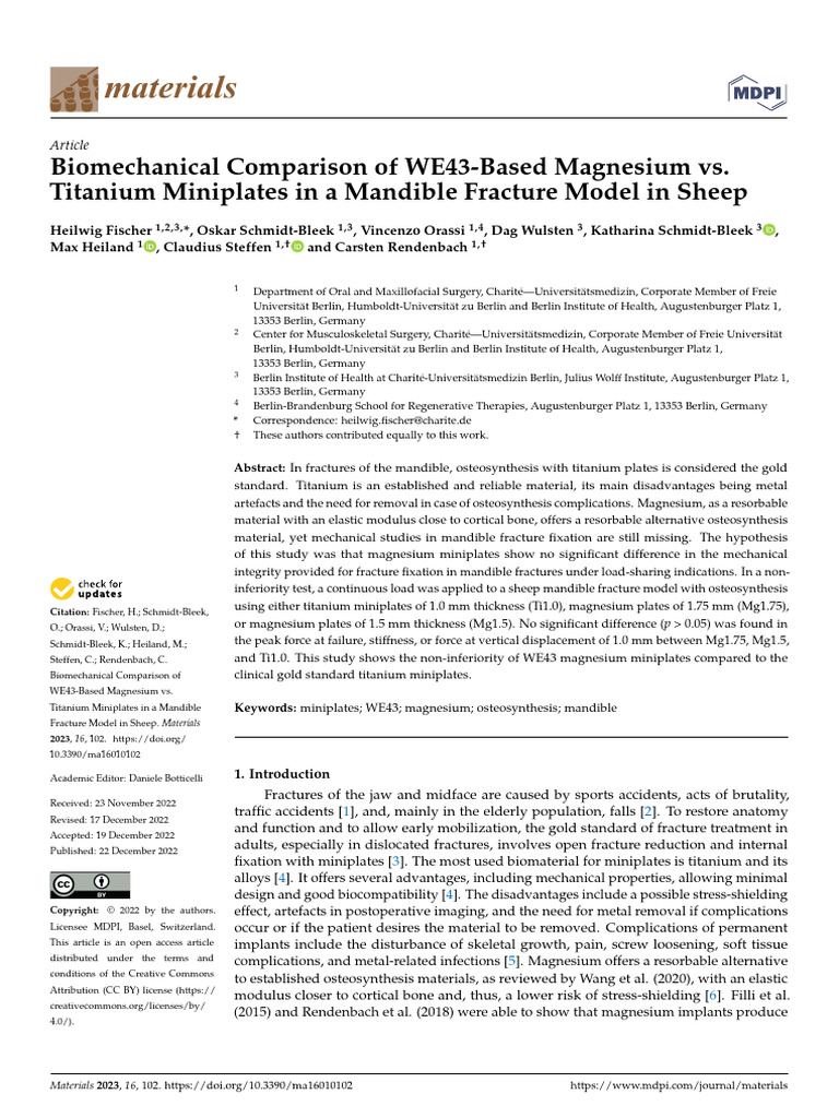 Biomechanical Comparison of WE43-Based Magnesium vs. Titanium ...