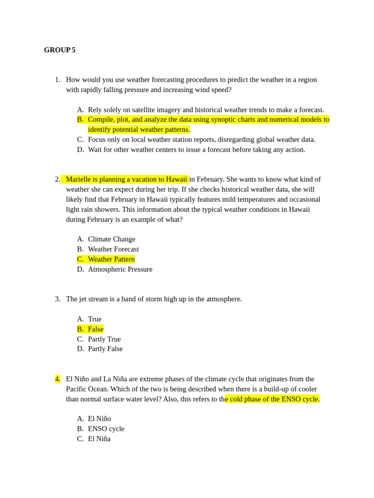 Meteorology Group 5 Questions | PDF | Weather Forecasting | Weather