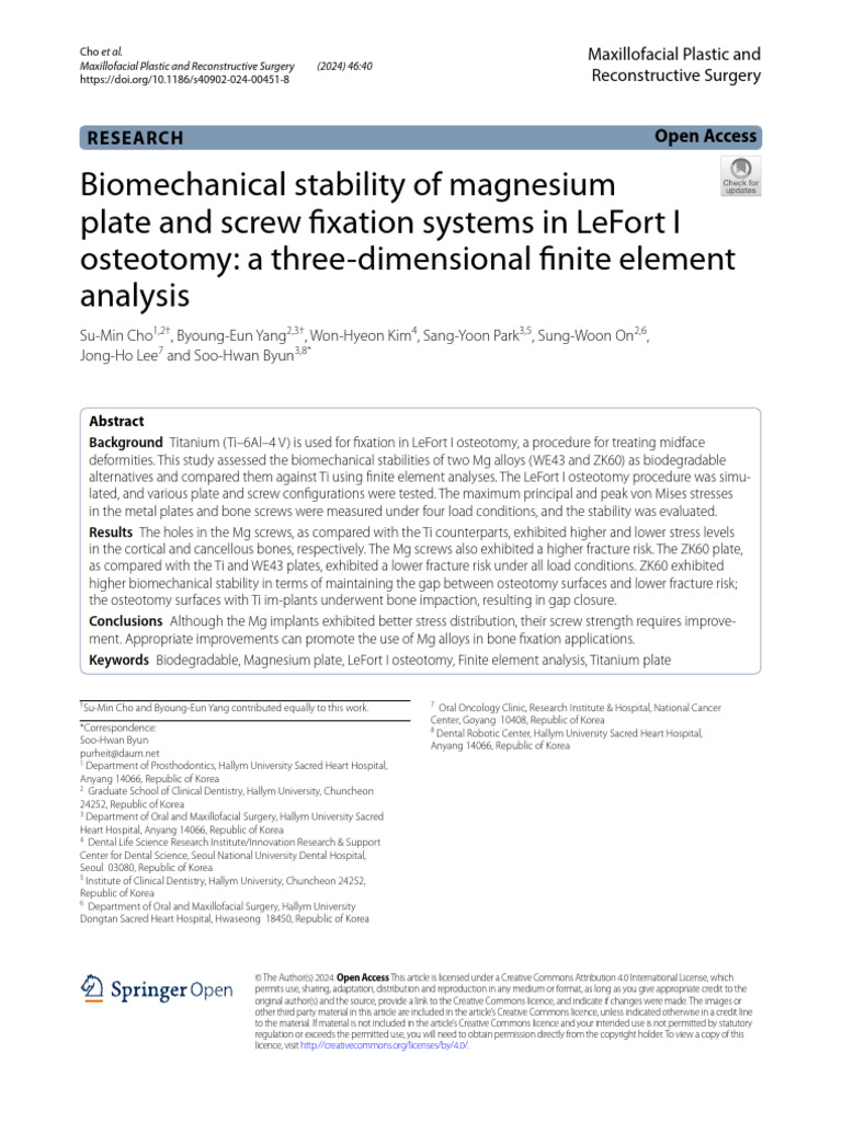 Biomechanical stability of magnesium plate and screw fixation systems ...