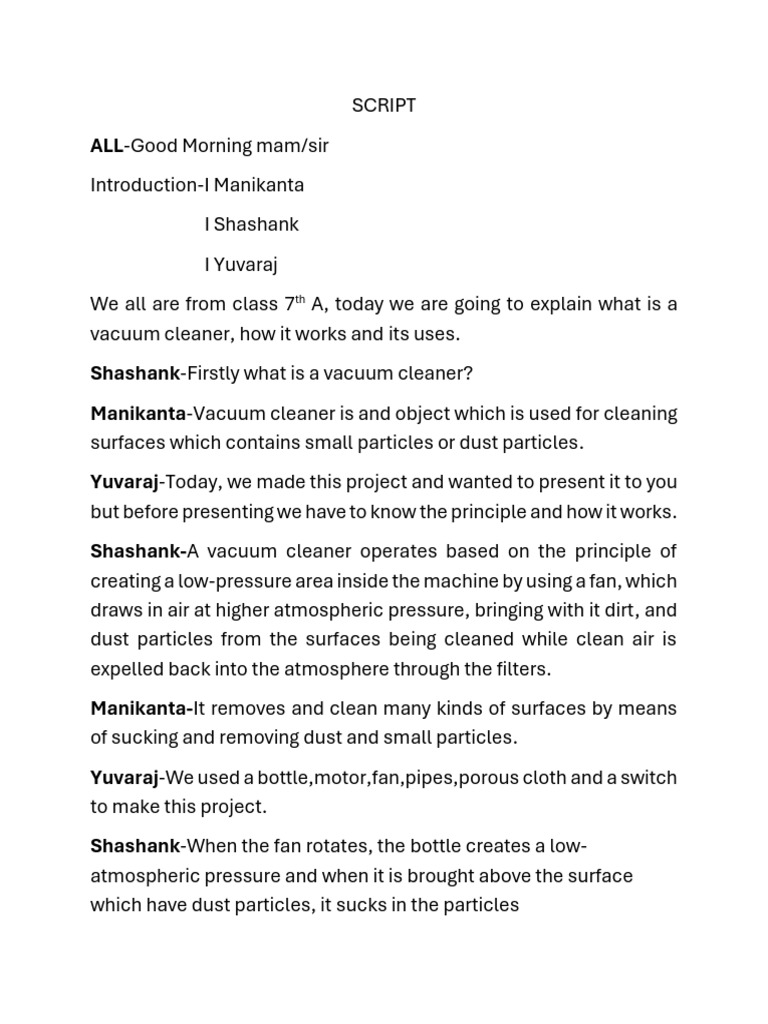 Script for Vacuum Cleaner (2) | PDF