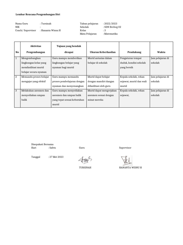 4 - Lembar Rencana Pengembangan Diri | PDF