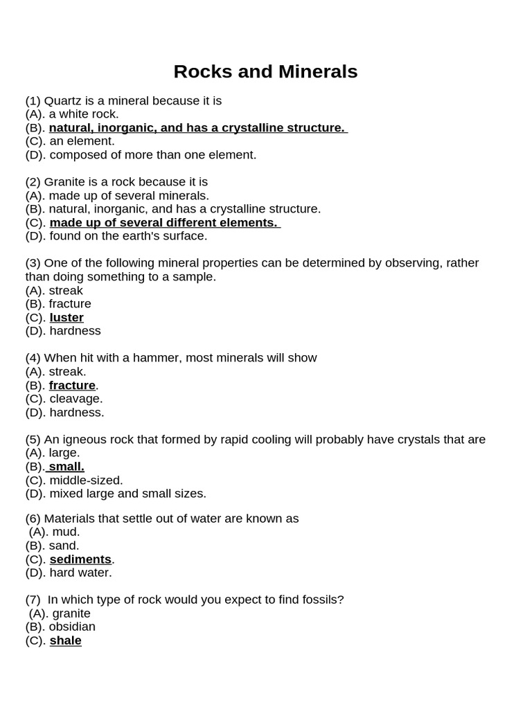 Rocks and Minerals Bank Questions 2015 by Khaled Youssef | PDF | Rock ...