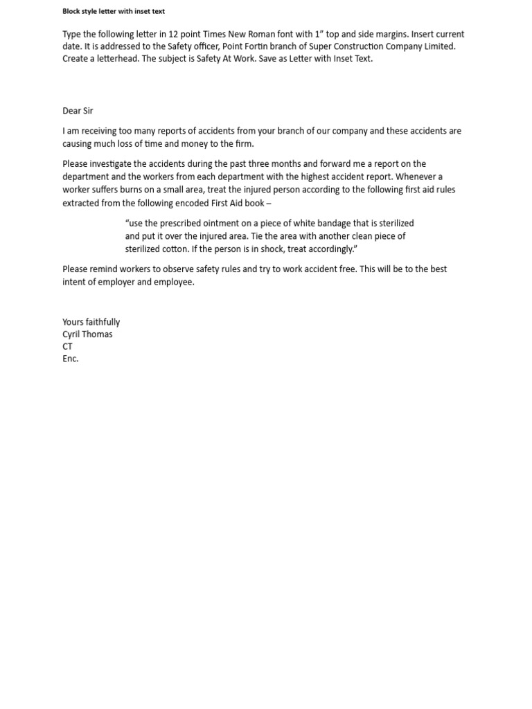 Block Style Letter With Inset Text | PDF