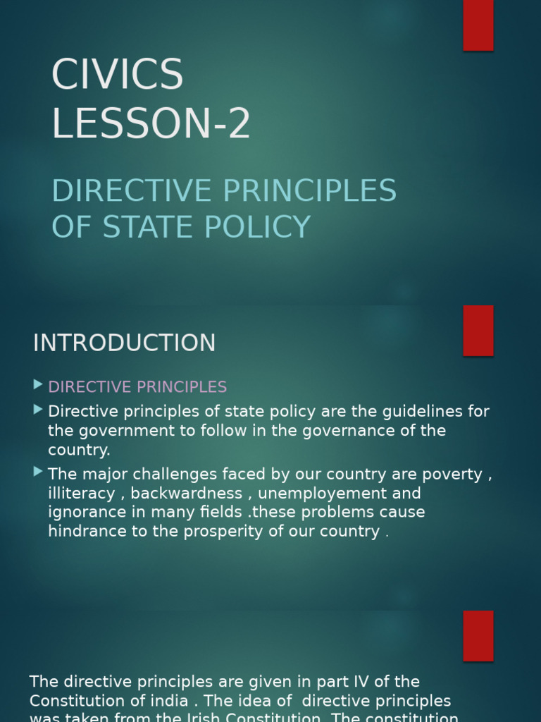 Civics Lesson-2: Directive Principles of State Policy | PDF | Economic ...