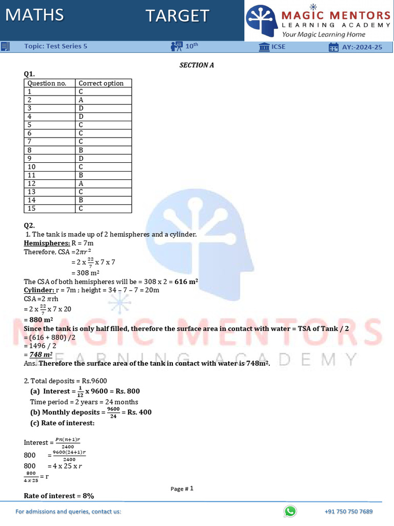 ICSE 10th Maths Test Series 5 Solutions | PDF | Euclid | Euclidean ...