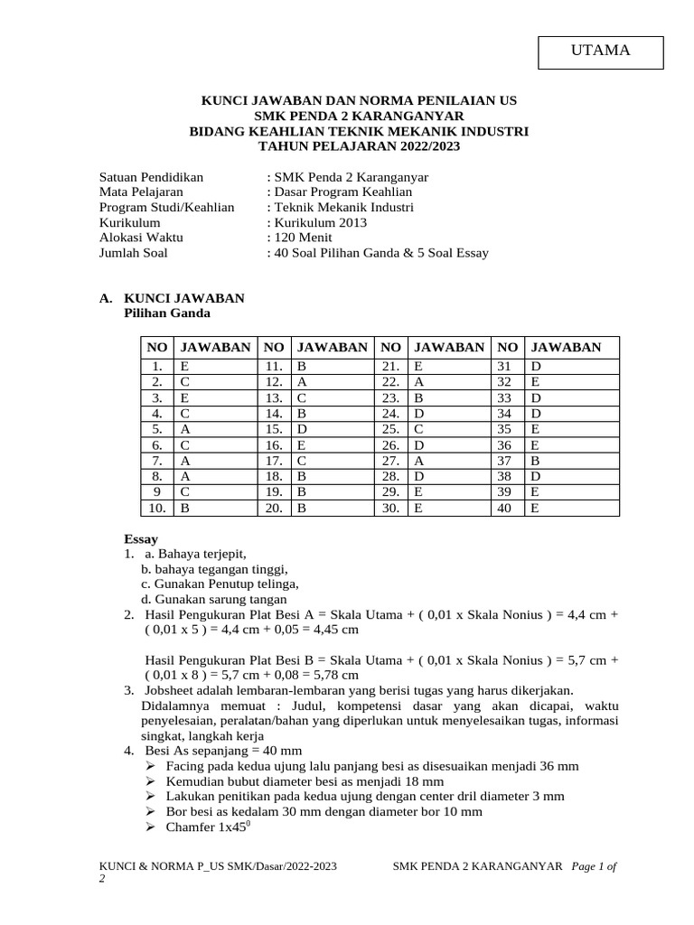 Kunci Us Dasar Tmi 2023 | PDF