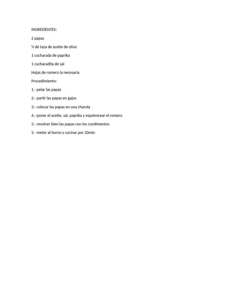 Receta de Papas | PDF