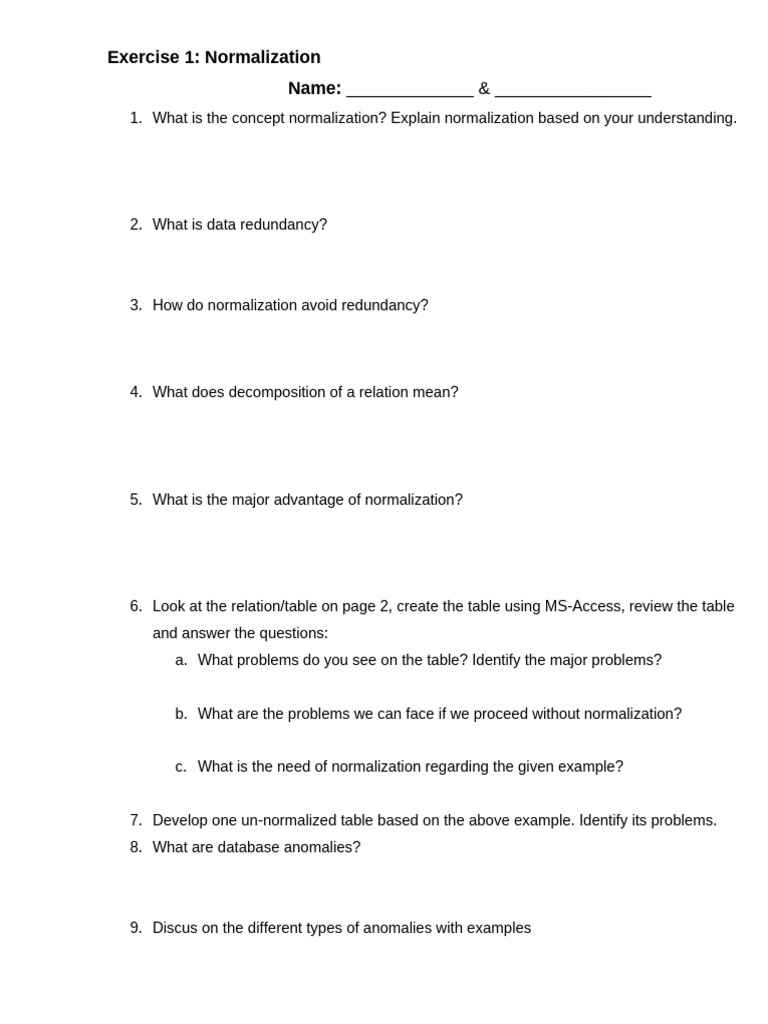 Exercise 1 Normalization | PDF