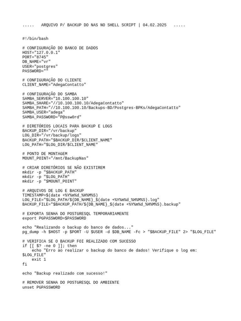 Arquivo p. Backup Do Nas No Shell Script - 04.02.2025 | PDF