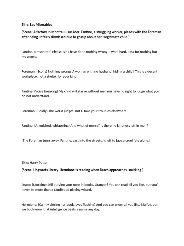 Script For Literary Cosplay | PDF