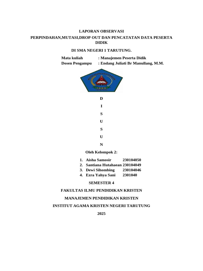 laporan obser manajemen peserta didik materi 2 | PDF