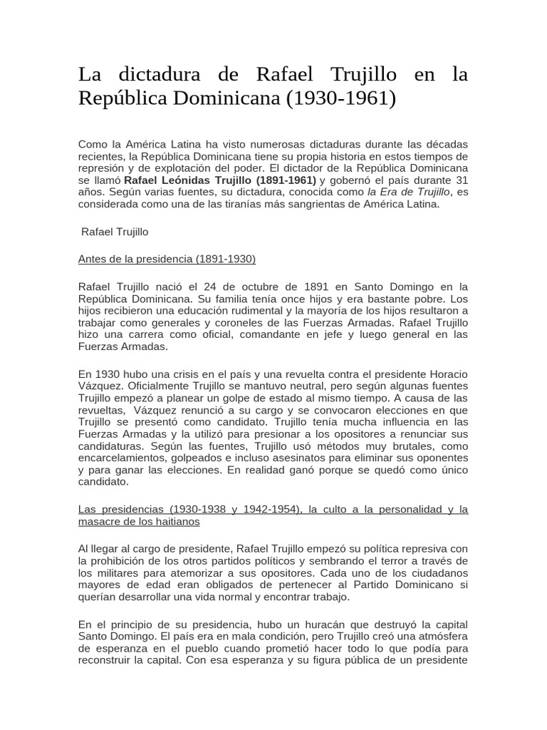 La Dictadura de Rafael Trujillo en La República Dominicana (1930-1961 ...