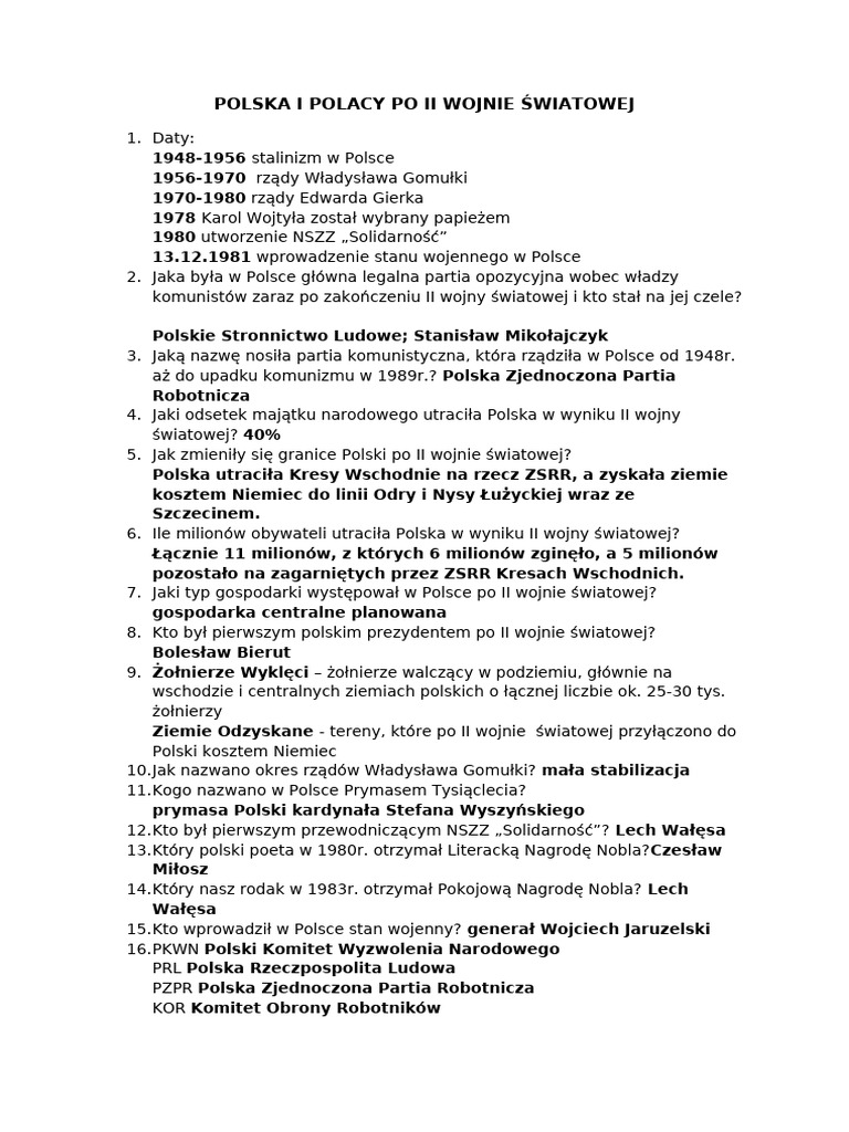 Polska I Polacy Po Ii Wojnie Światowej | PDF