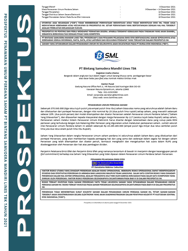 F - Final Prospektus - PT Bintang Samudera Mandiri Lines Tbk. | PDF