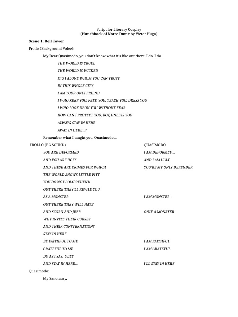 Script for Literary Cosplay | PDF | Esméralda (The Hunchback Of Notre ...