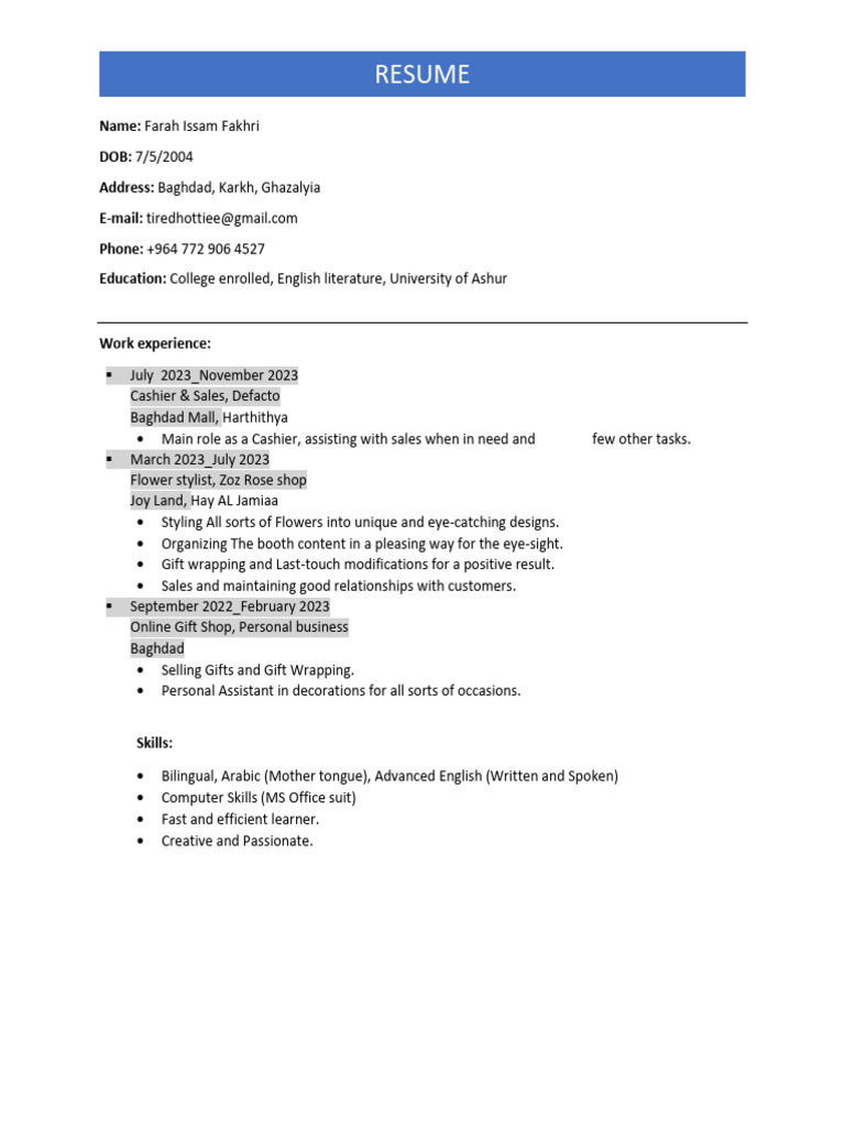 Resume.farah Issam | PDF