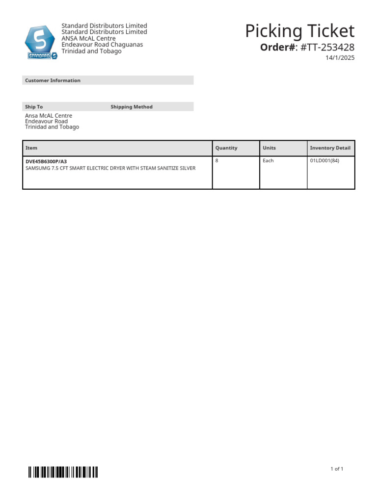 Delivery Ticket 01LD001 | PDF