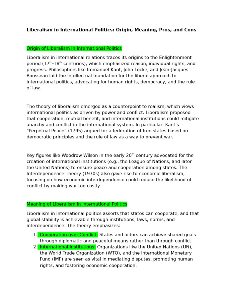 Liberalism in International Politics | PDF | International Relations ...