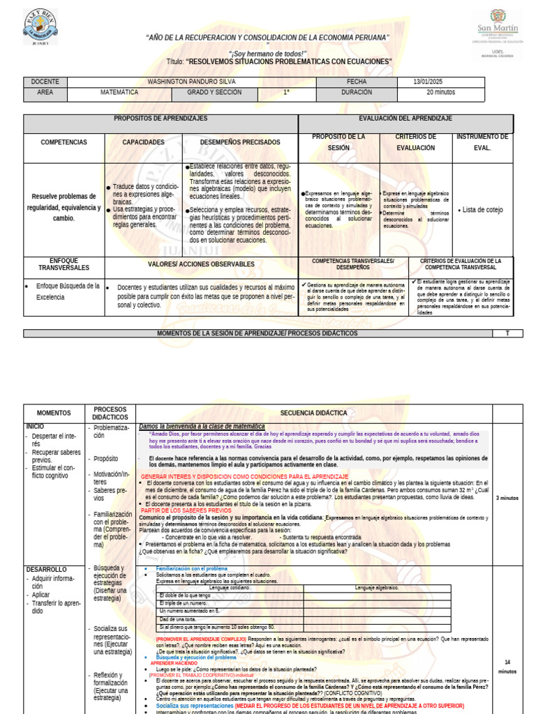 Sesión Ecuaciones - 20 Min | PDF | Ecuaciones | Aprendizaje