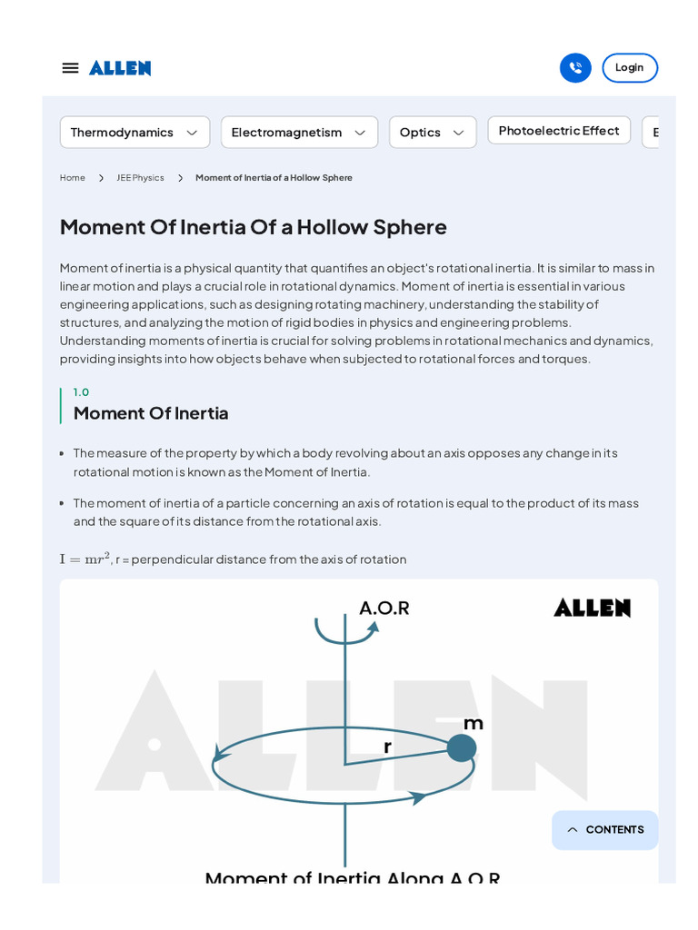 Allen in Jee Physics Moment of Inertia of A Hollow Sphere... | PDF | Rotation Around A Fixed ...