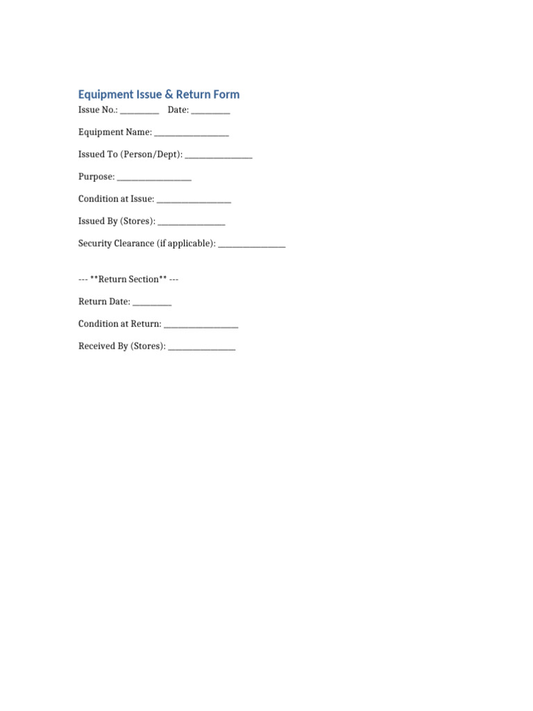Equipment Issue Return Form | PDF