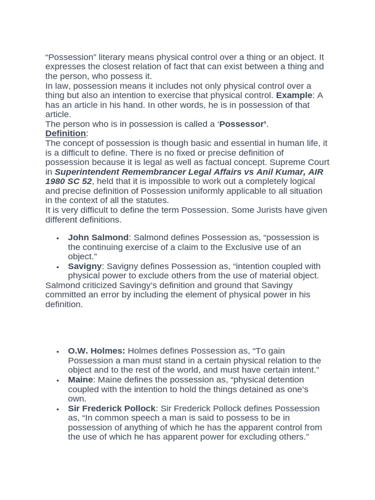 Understanding Legal Possession Concepts | PDF | Property | Tort