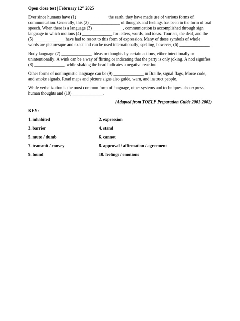 Open Cloze Test Tự Soạn | PDF