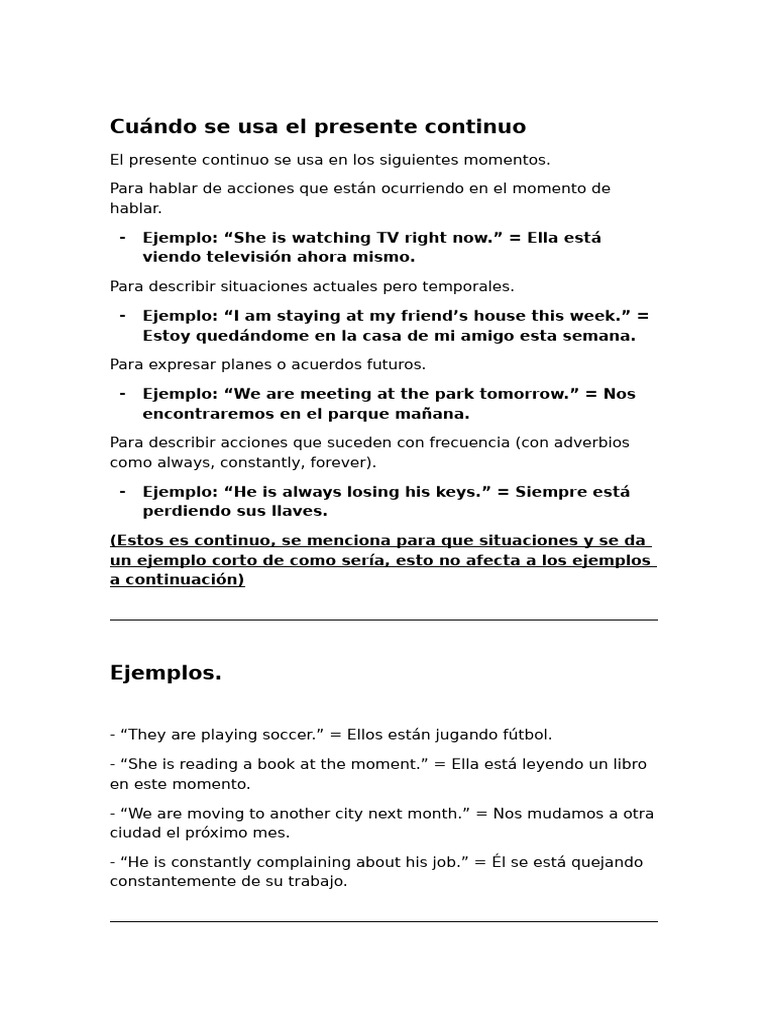 Uso del Presente Continuo en Inglés | PDF | Verbo