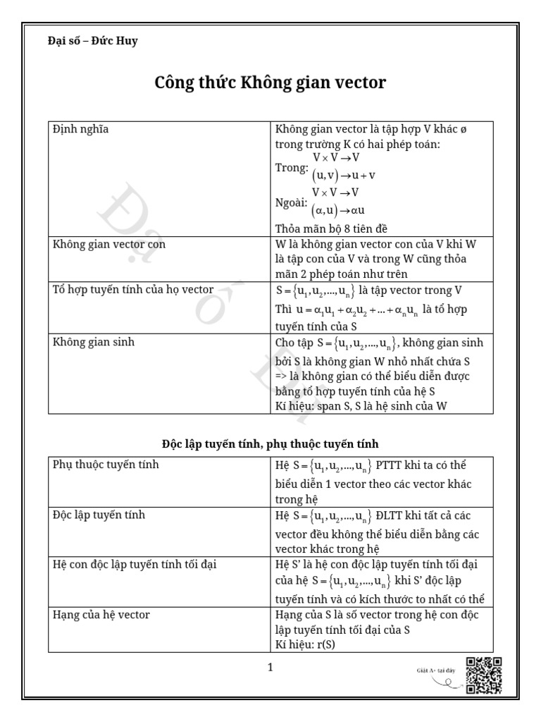 Công Thức Không Gian Vector | PDF