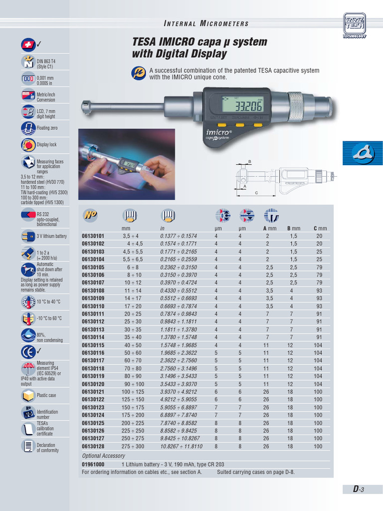 TESA IMICRO Digital Micrometers Guide | PDF | Electronics | Electrical ...