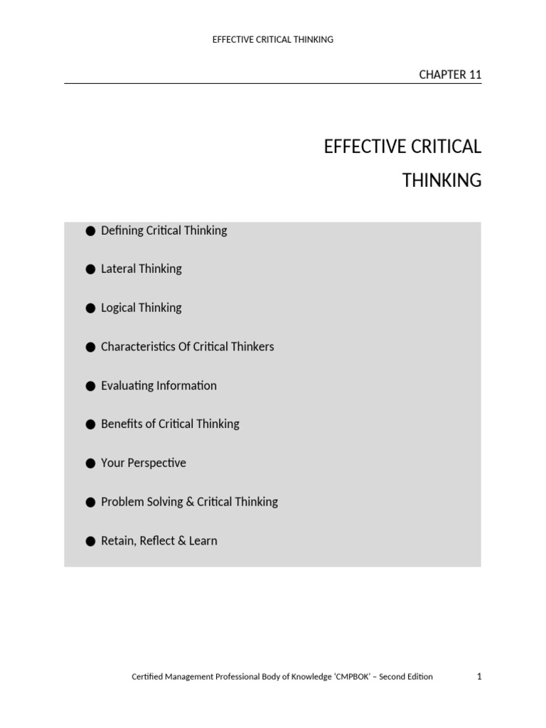 Certified Management - Chapter 11 (Effective Critical Thinking) | PDF | Critical Thinking | Thought
