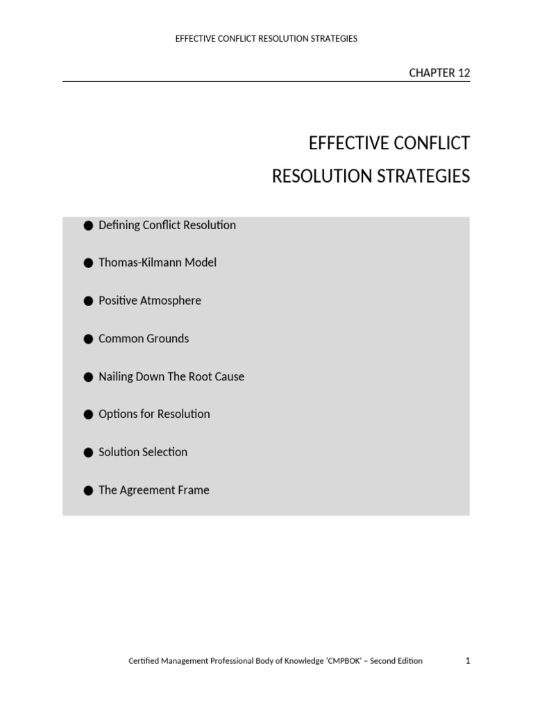 Certified Management - Chapter 12 (Effective Conflict Resolution Strategies) | PDF | Conflict ...