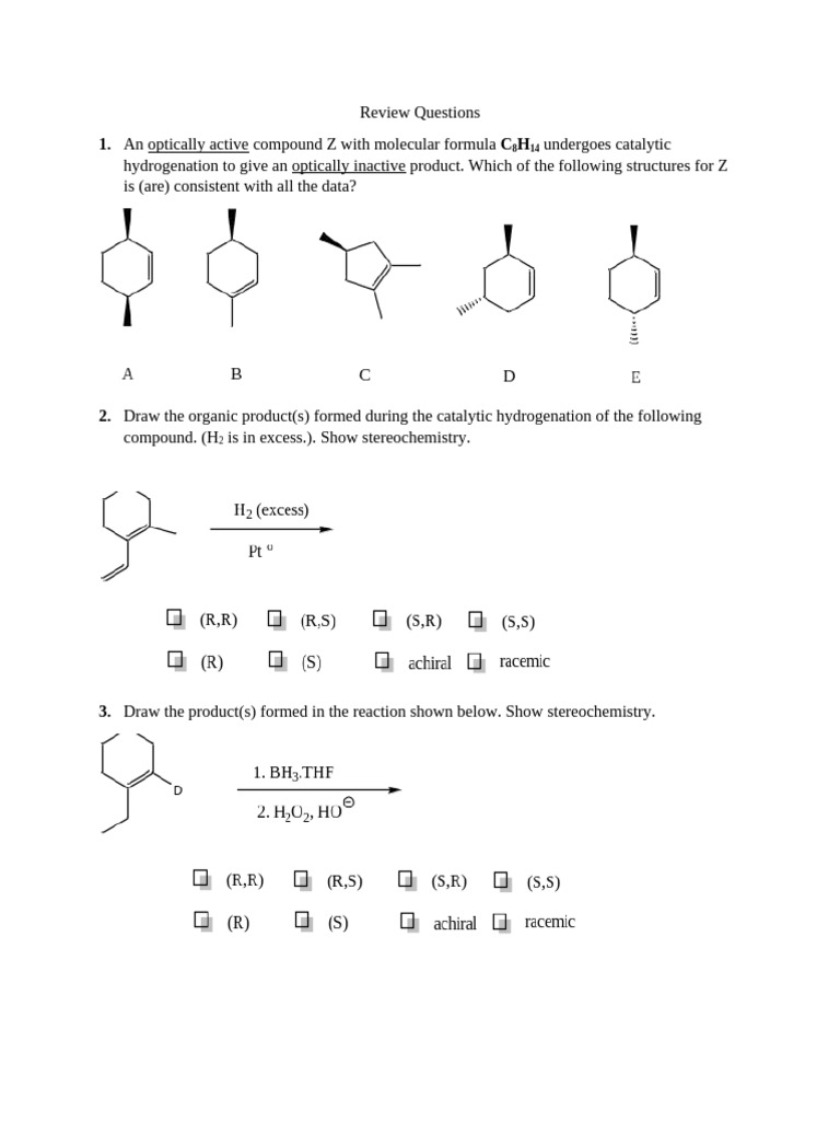 Organic Chemistry Review Questions | PDF