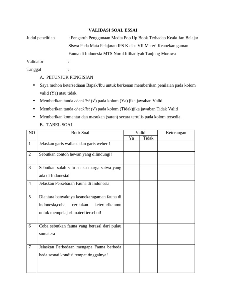 Validasi Soal Essai | PDF