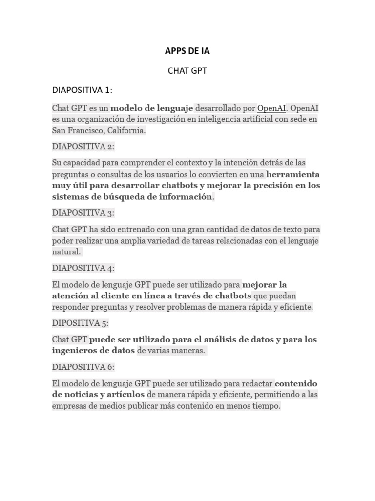 Chat GPT Diapositiva 1:: Apps de Ia | PDF