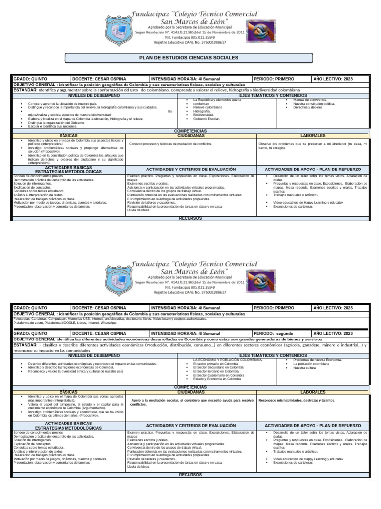 Plan de Estudios Sociales Grado 5º 2023 | PDF | Edades medias | imperio Romano