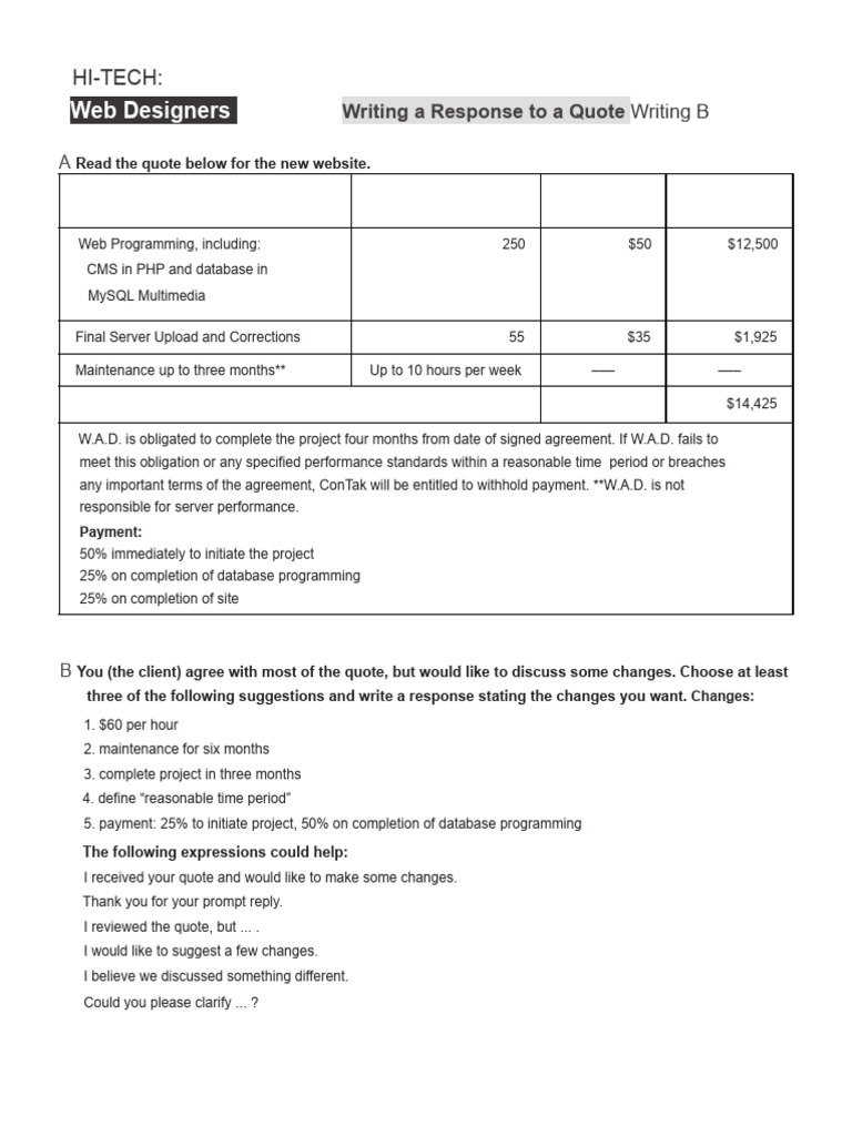 Client Response to Web Design Quote | PDF