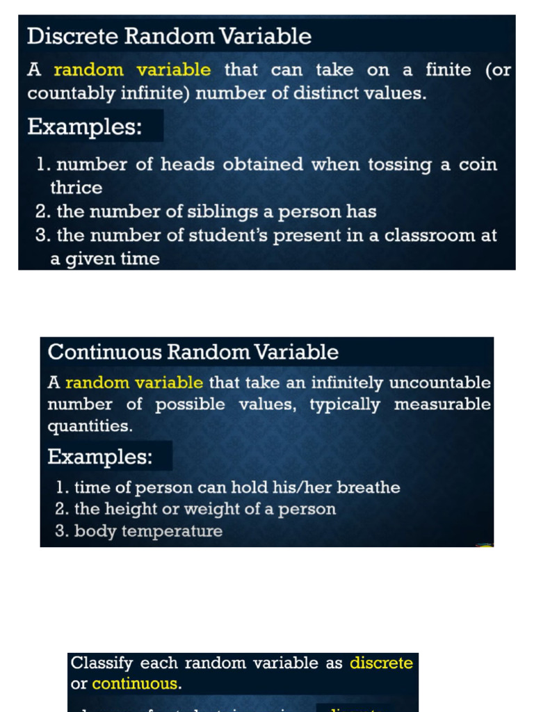Discrete and Continuous Random Variable | PDF