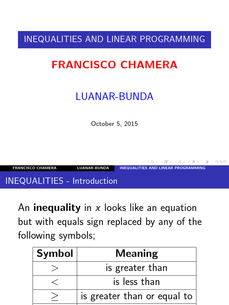 Inequalities and Programming-1 | PDF | Inequality (Mathematics) | Linear Programming