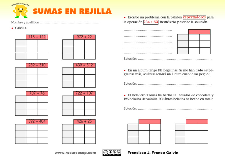 Fichas de Sumas Recursos Ep 1 | PDF