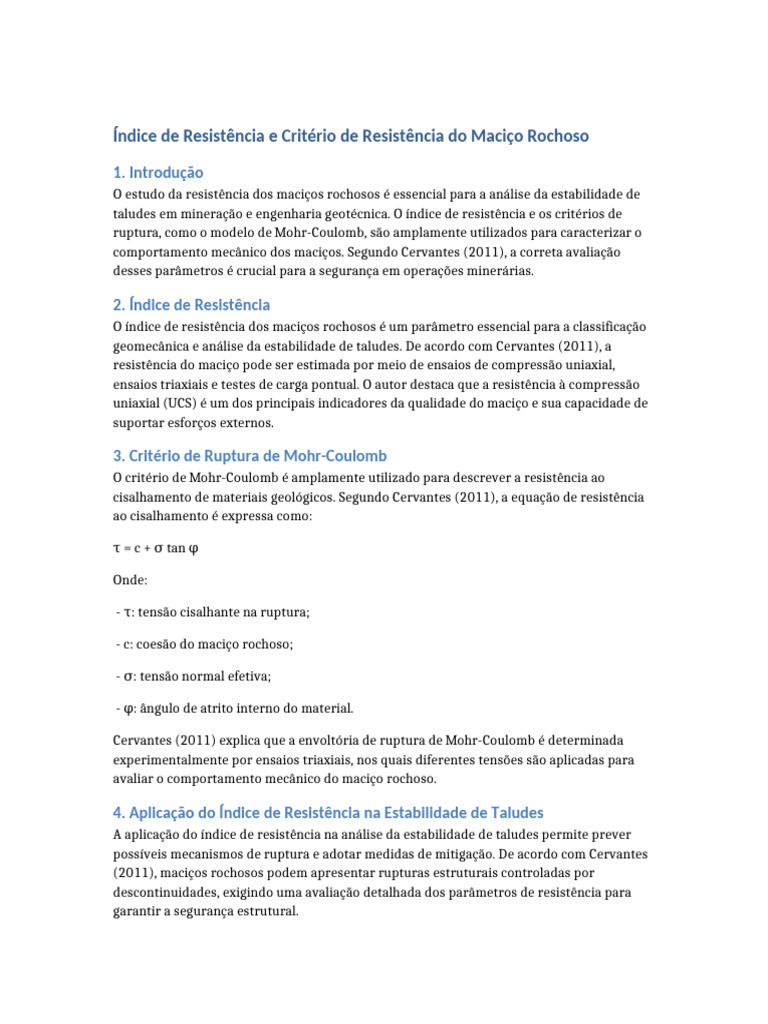 Índice e Critério de Resistência em Rochas | PDF | Resistência dos ...