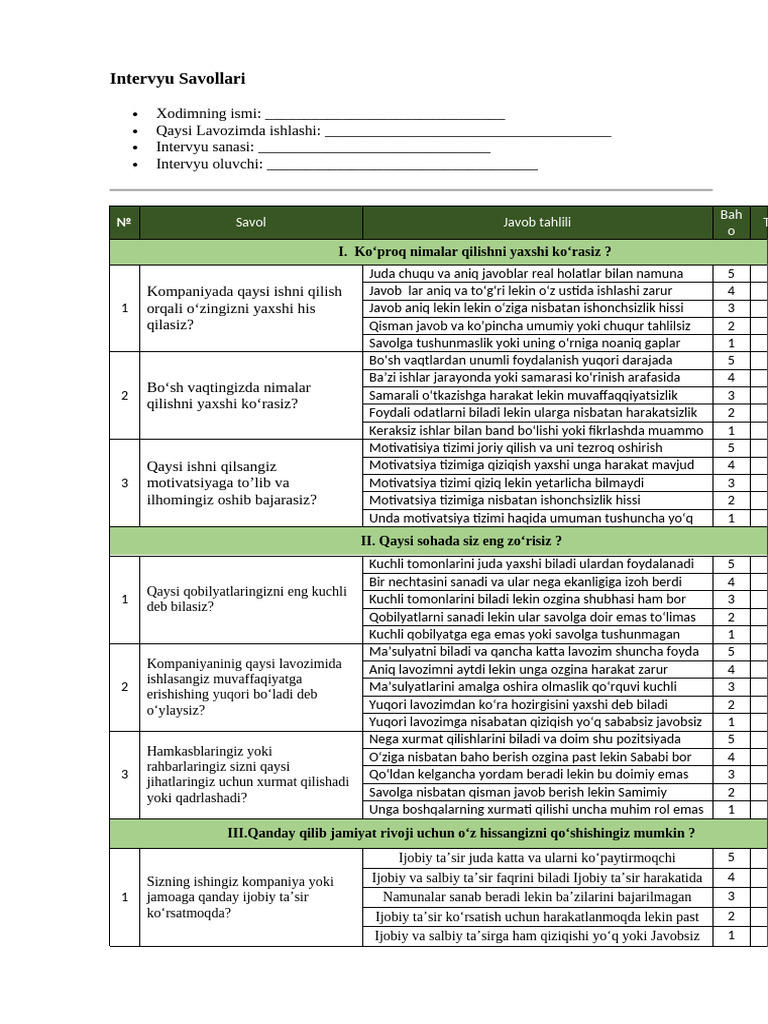 Intervyu Savollari | PDF